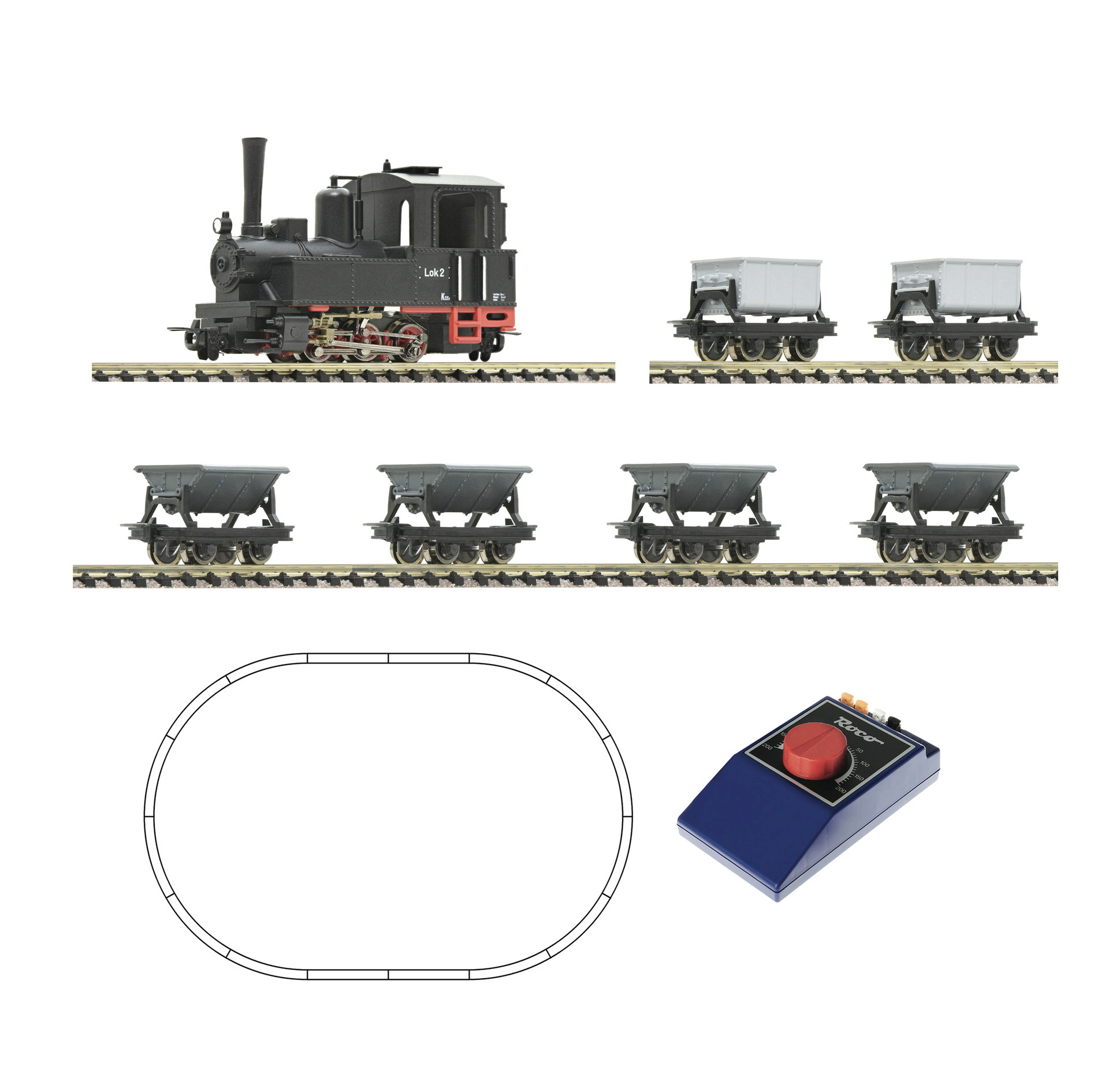 Roco 31035 H0e Analog Start Set: Feldbahndampflokomotive mit Lorenzug ...
