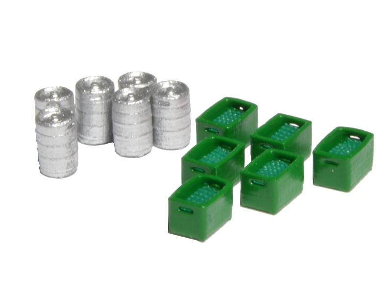 N-Train 21244 Bierfässer und grüne Kisten mit grünen Flaschen (je. 6 St ...