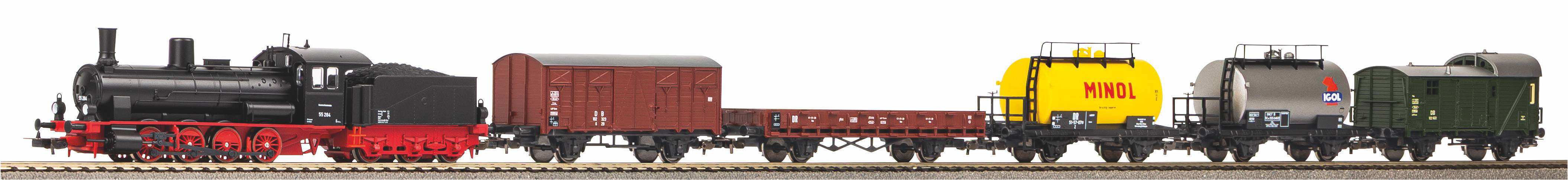 PIKO 57123 Start-Set mit Bettung Güterzug Dampflok G7 mit 5 Güterwagen ...